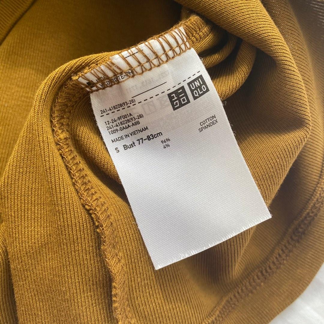 Uniqlo High Neck Half Sleeve Mustard Yellow Top, Women's Fashion, Tops ...