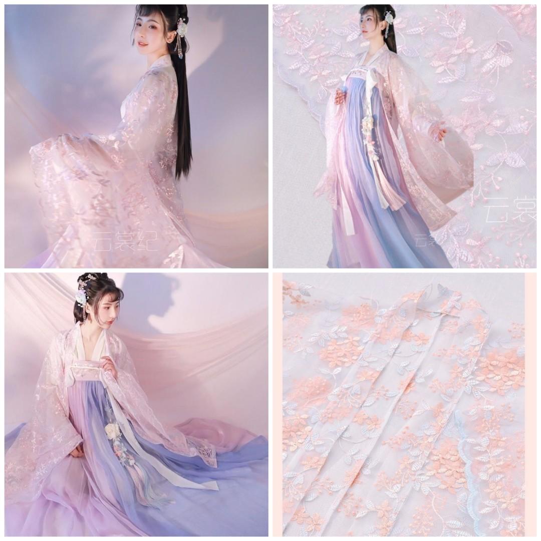 Various Hanfu sets in red, pastel pink purple blue and a horse face ...
