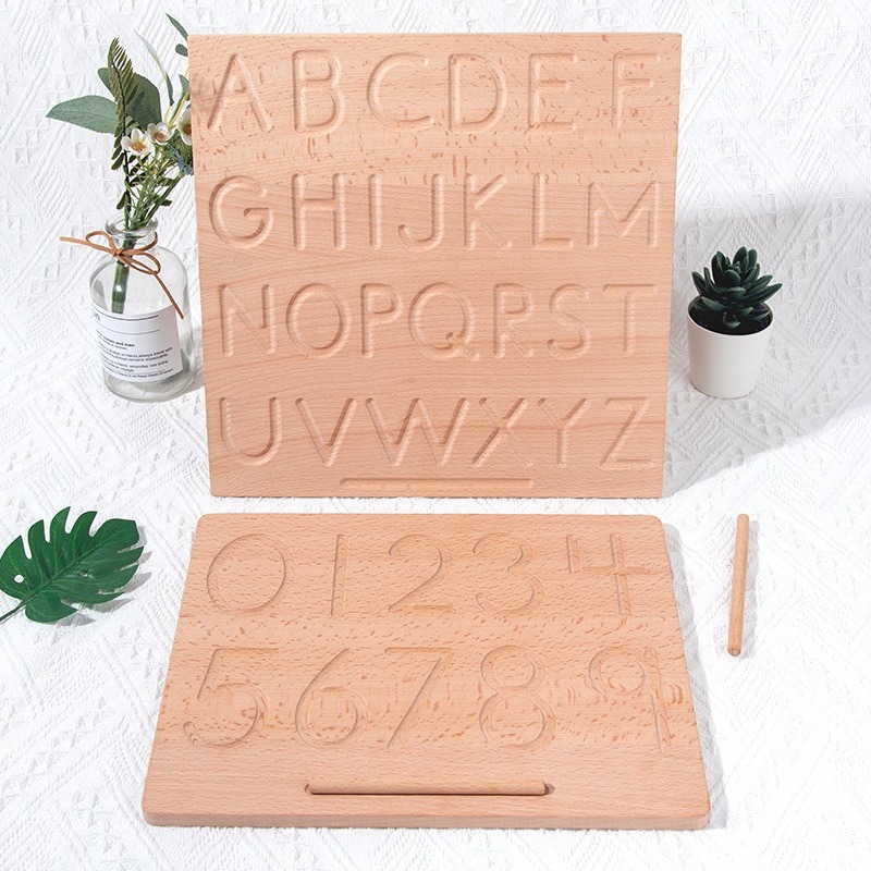 Wooden Alphabet Letter Number Tracing Boards Double Sided Montessori ...