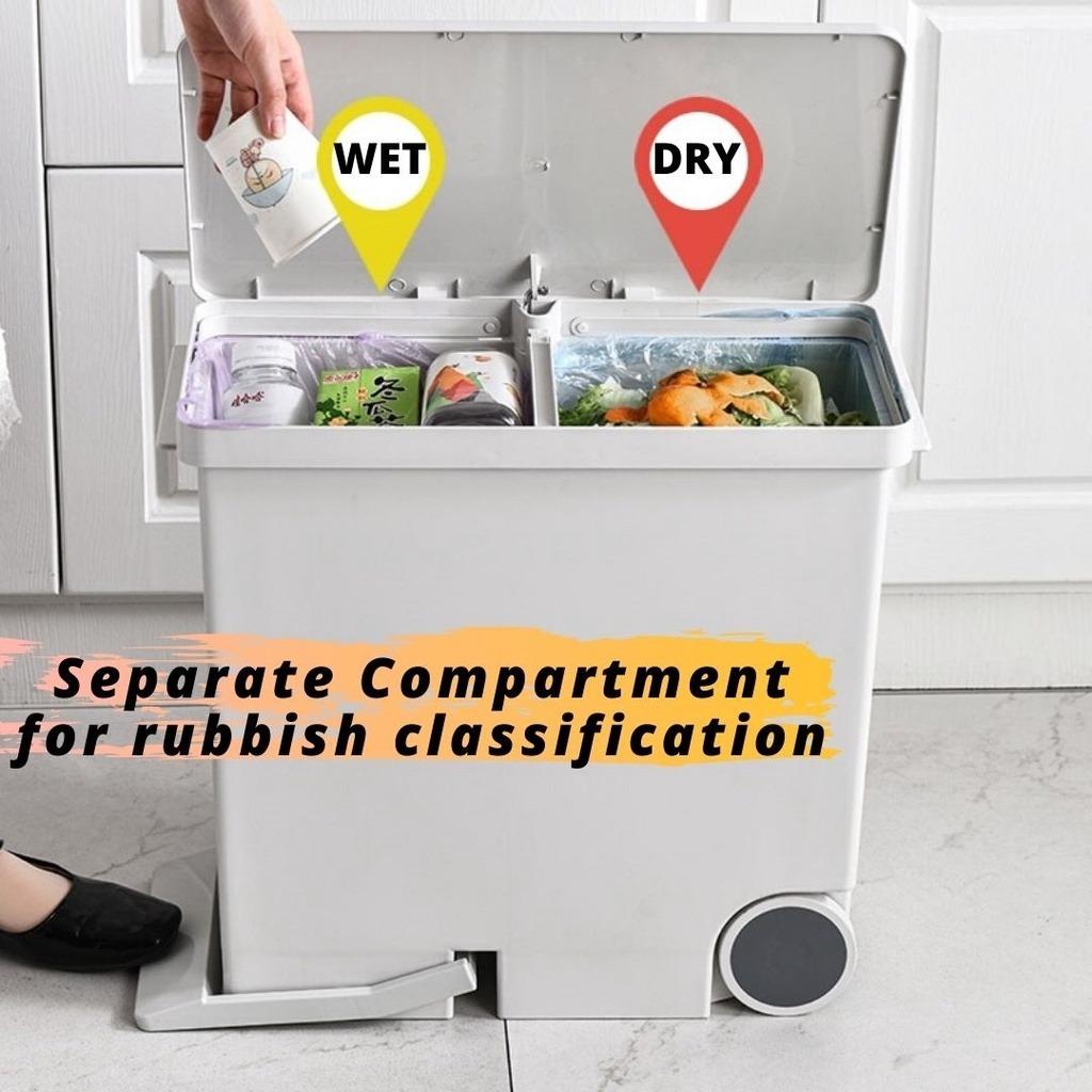 26L Hand free Step On Bin Dual Compartment Dust Bin Dustbin Storage ...