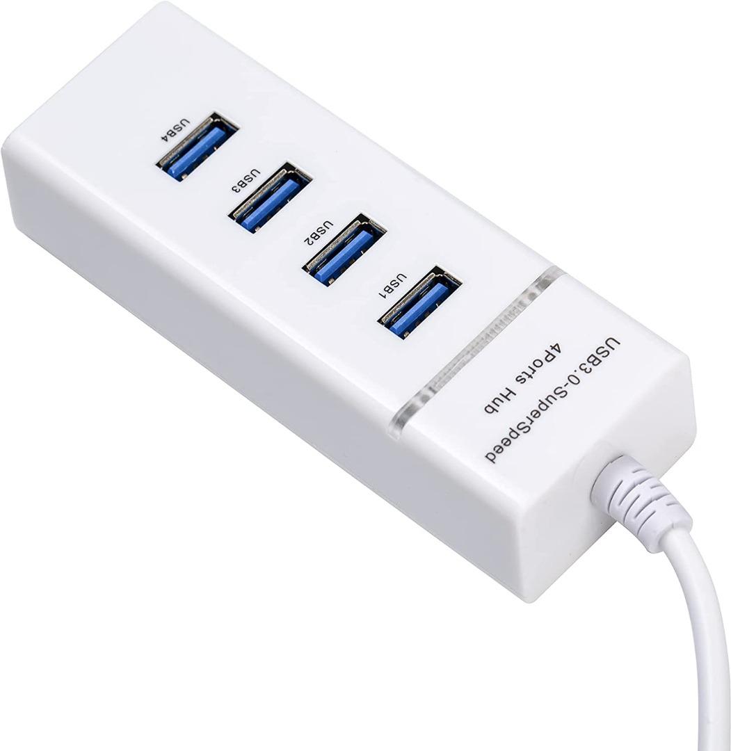 4-Port USB 3.0 Hub with 1ft Long Cable, Multi USB Port Expander with ...