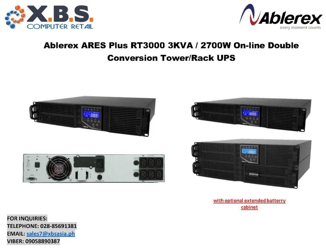 Ablerex ARES Plus RT3000 3KVA / 2700W On-line Double Conversion Tower/Rack UPS, Computers & Tech ...