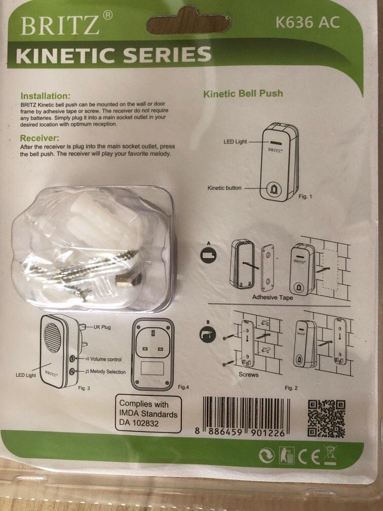 Britz wireless kinetic door bell, Furniture & Home Living, Security & Locks, Peephole Viewers ...