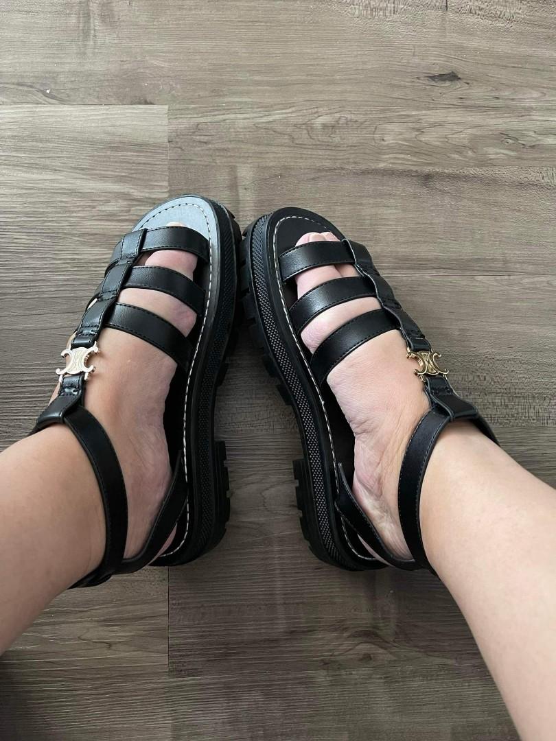 Celine triomphe chunky strappy leather sandals, Women's Fashion, Footwear, Flats & Sandals on ...