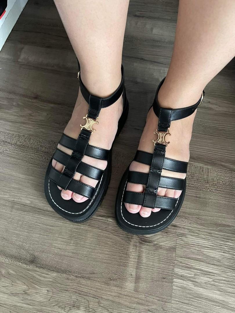 Celine triomphe chunky strappy leather sandals, Women's Fashion, Footwear, Flats & Sandals on ...