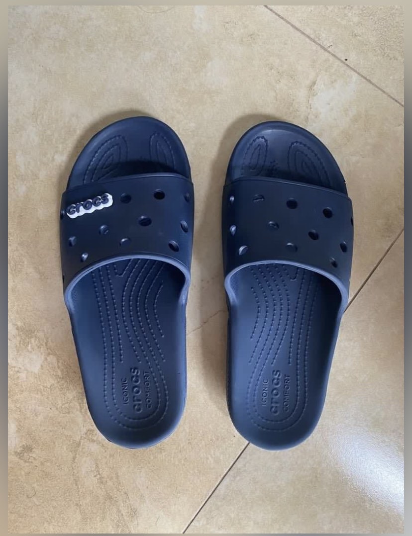 Crocs - Classic Crocs Slides in Navy, Men's Fashion, Footwear, Slippers ...