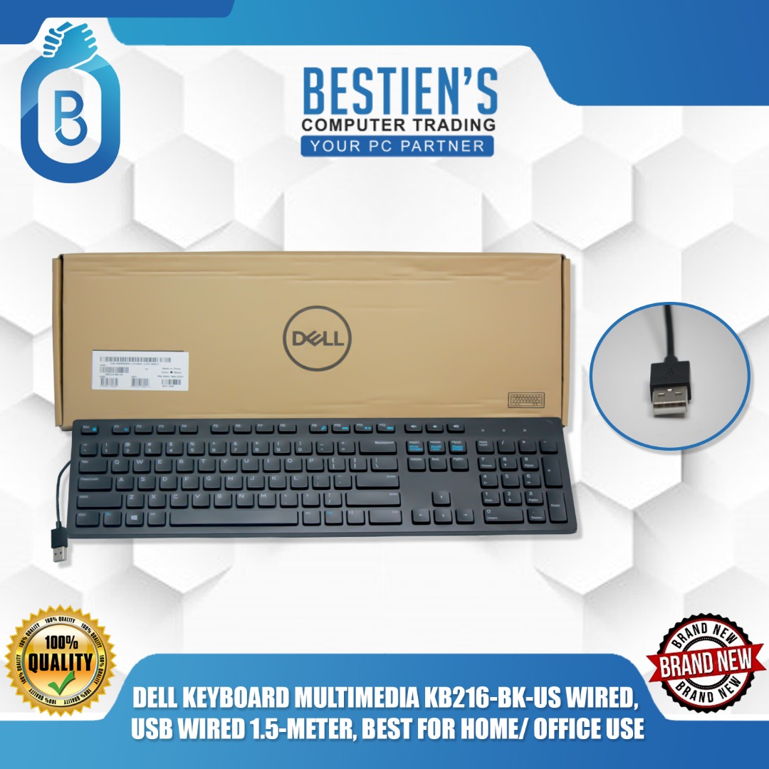 DELL KEYBOARD MULTIMEDIA KB216-BK-US WIRED, USB WIRED 1.5-METER, BEST FOR HOME/ OFFICE USE ...