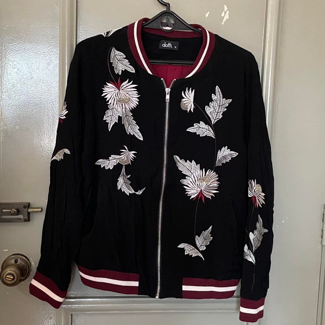 Dotti Embroidered Floral Bomber Jacket, Women's Fashion, Coats, Jackets and Outerwear on Carousell
