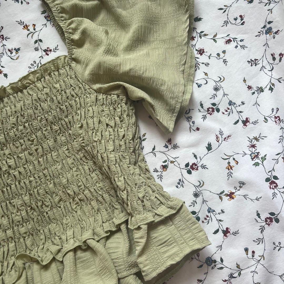 Flutter Shirred Top in Sage Green, Women's Fashion, Tops, Blouses on ...