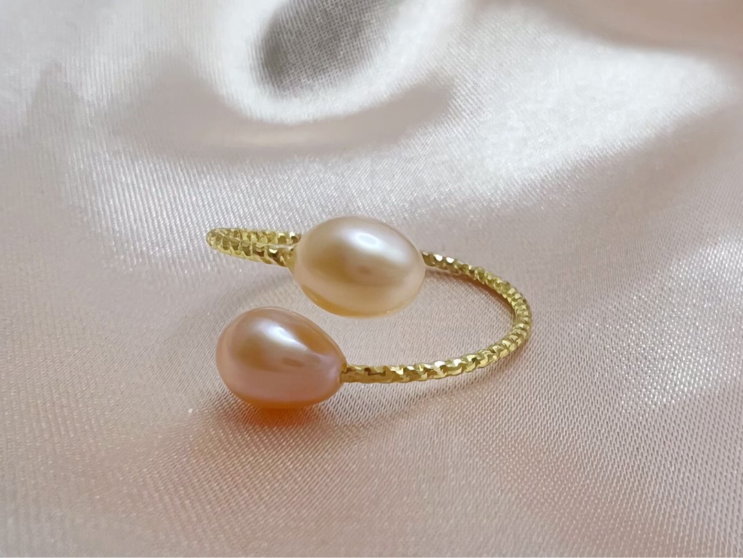 Fresh Water Peach Pearl Open Top Ring, Women's Fashion, Jewelry ...