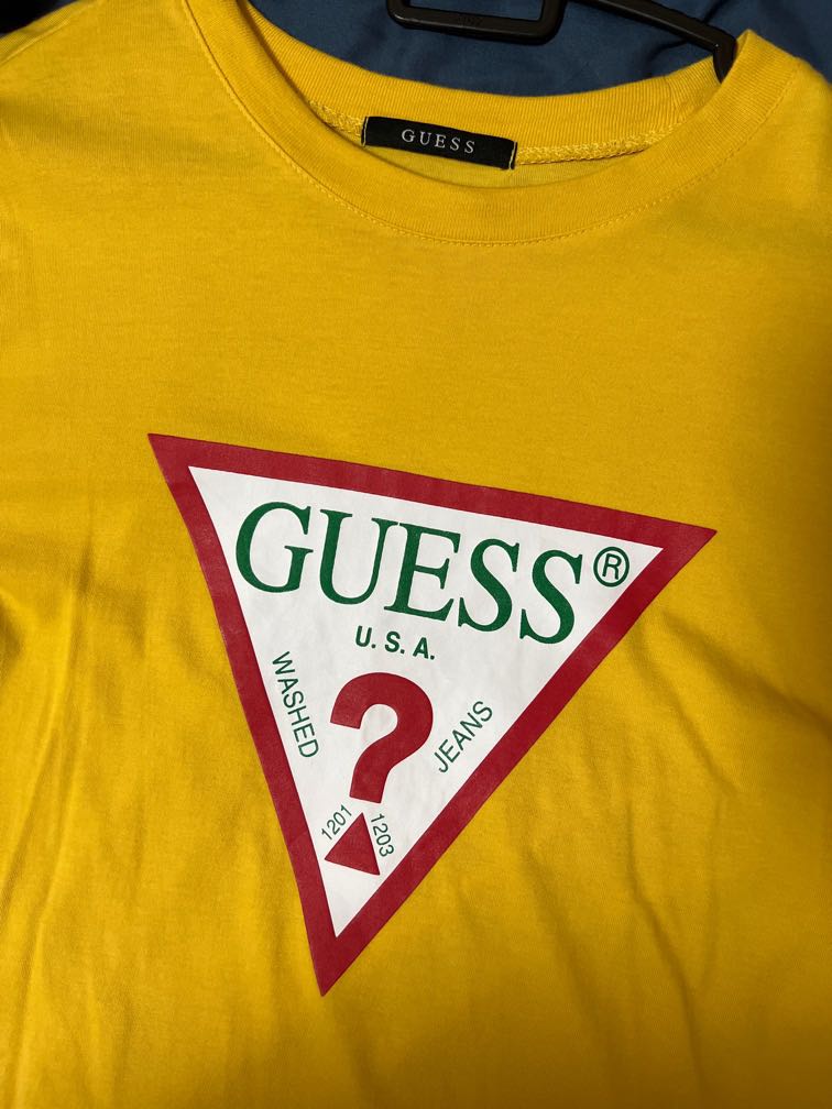 Guess Yellow Triangle Logo T-Shirt, Men's Fashion, Tops & Sets, Tshirts ...