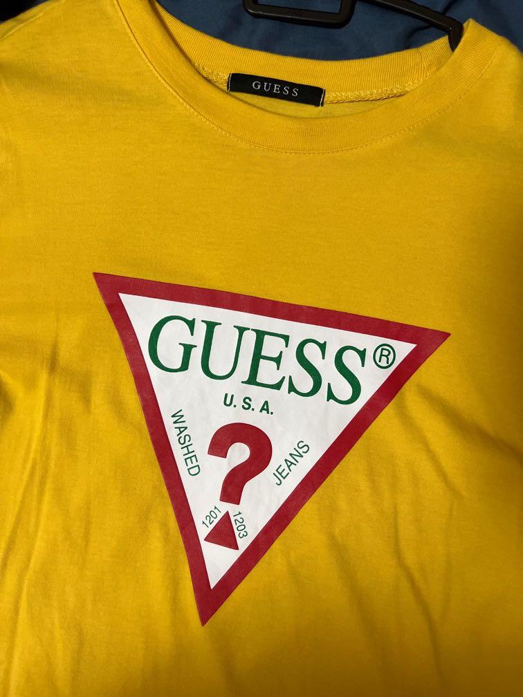 Guess Yellow Triangle Logo T-Shirt, Men's Fashion, Tops & Sets, Tshirts ...