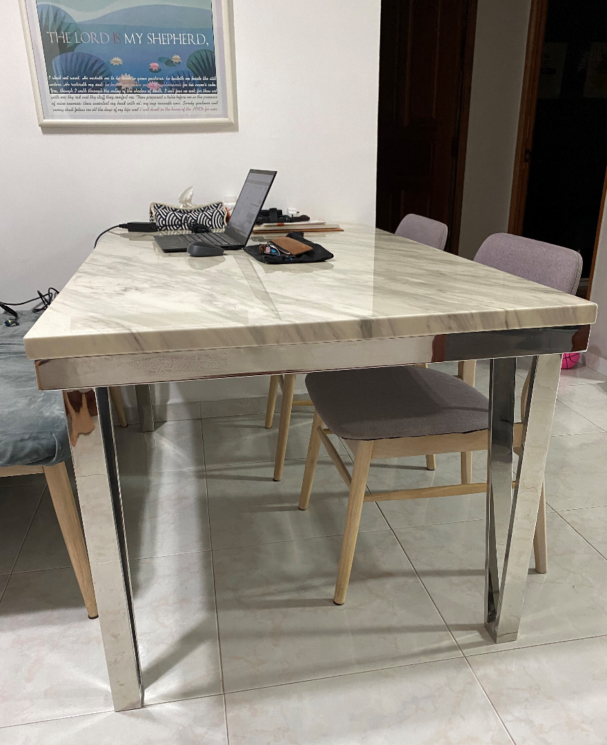 Marble Top Dining Table 150cm X 90 cm, Furniture & Home Living ...