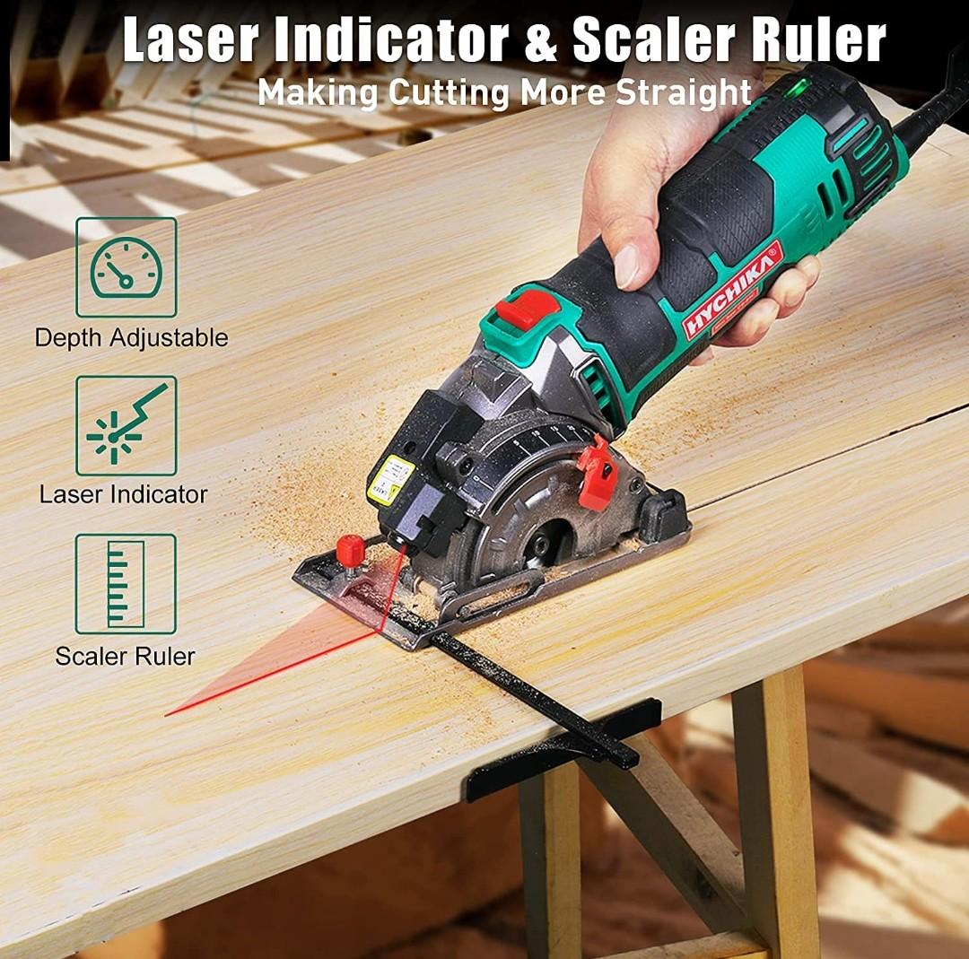 Hychika CS-85C Mini Circular Saw Laser Guide, Scale Ruler, 500W Pure ...