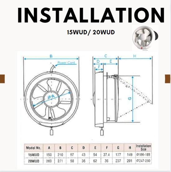 Installation KDK Ventilation Fan Exhaust Fan 15WUD 20WUD 20AUH bathroom ...