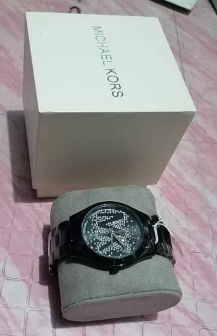 Michael Kors Womens Slim Runway Logo Glitz Black Stainless Steel Watch ...