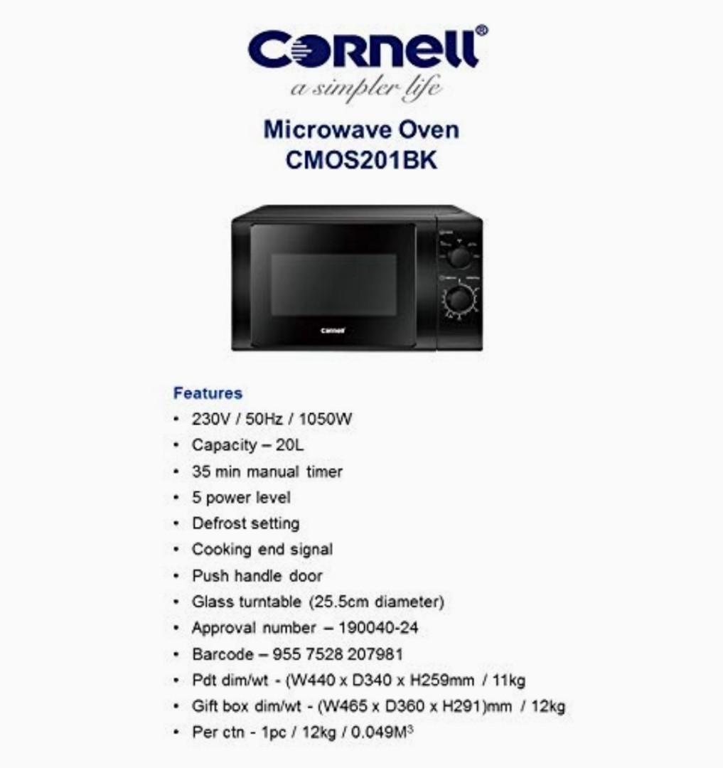 Microwave Cornell as new, TV & Home Appliances, Kitchen Appliances ...