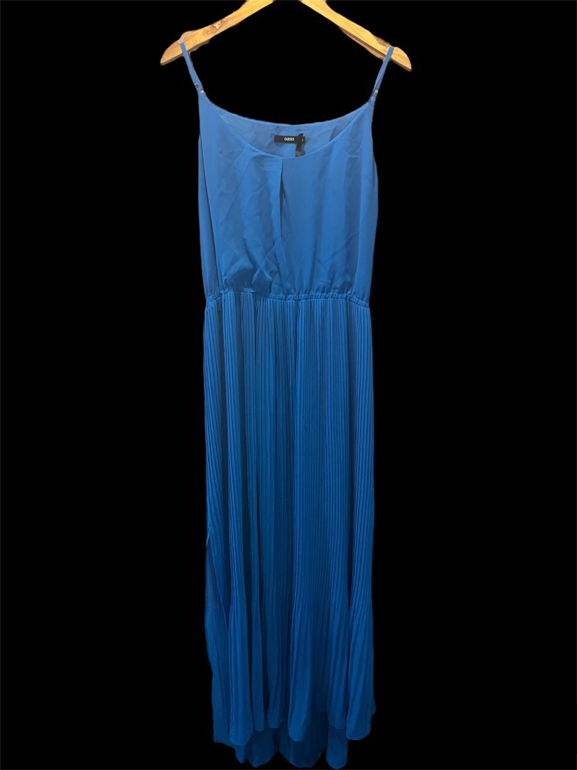 OASIS Electric Blue Plead Long Dress, Women's Fashion, Dresses & Sets ...