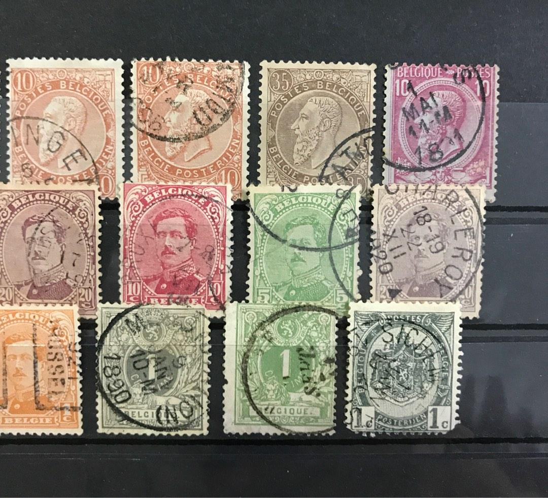 Older Belgium stamps x 13pcs, a few from 1800s era, nice postmarks ...