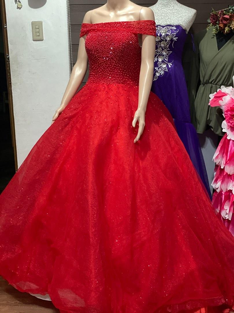 Plussize Debutant Gown Red, Women's Fashion, Dresses & Sets, Evening ...