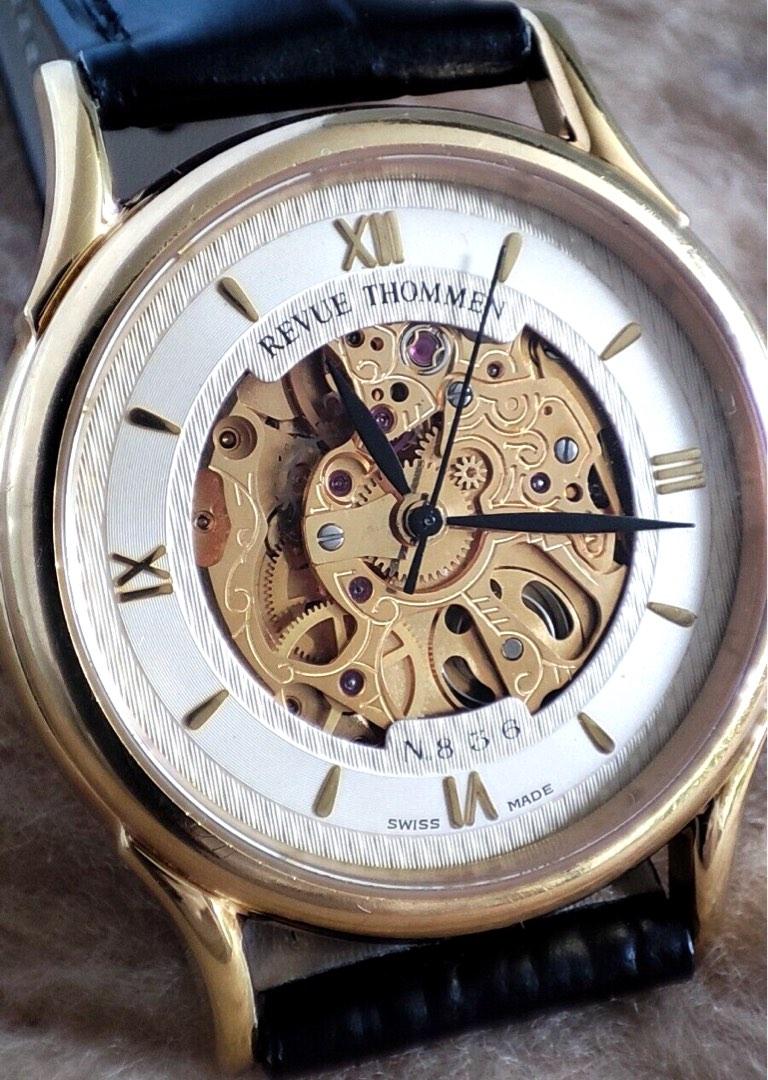 REVUE THOMMEN Skeleton 5412001 10 Mic GOLD Plated Automatic 34mm Mid Sized Watch, Luxury ...