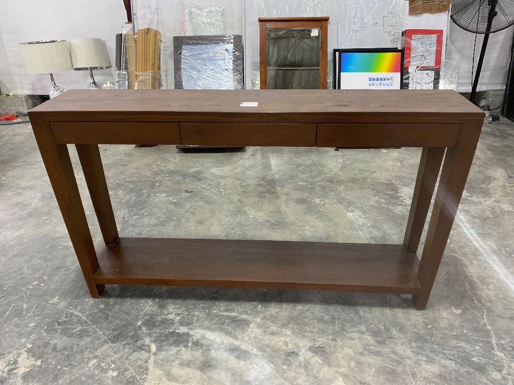 [S] Solid Wood Console Table with 3 Drawer Brown Colour / [S] Meja ...