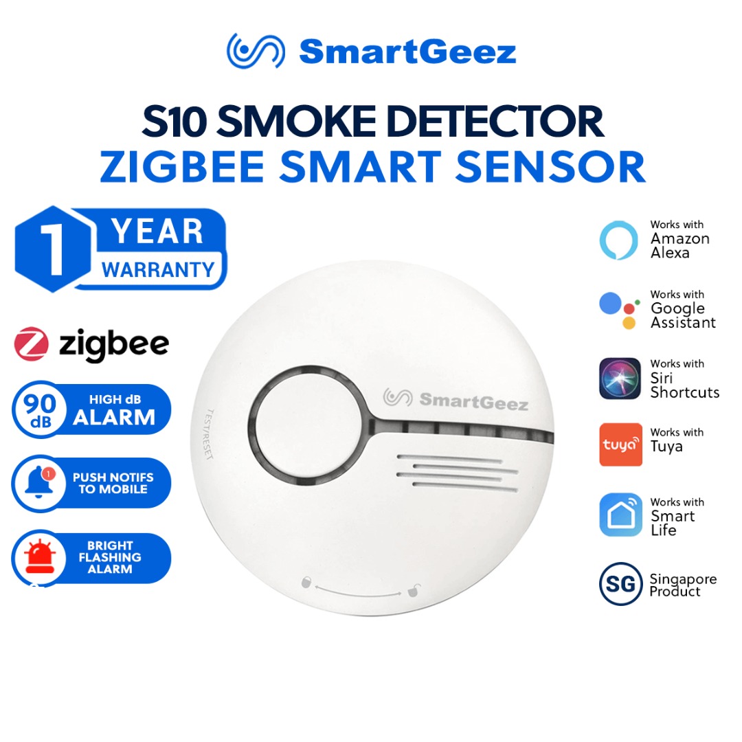 SmartGeez Zigbee Smart Smoke Fire Alarm Sensor Battery Operated Fire ...