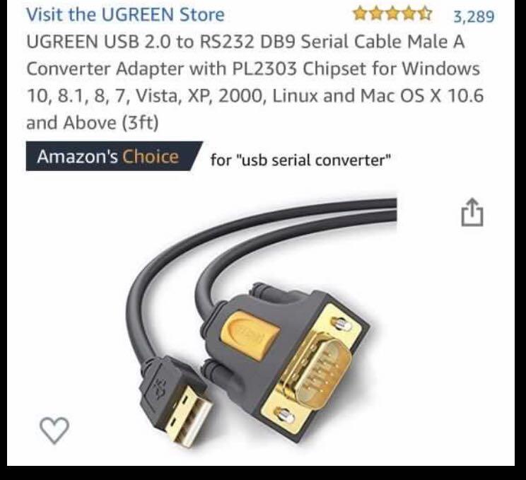 UGREEN USB 2.0 to RS232 DB9 Serial Cable Male A Converter Adapter with ...