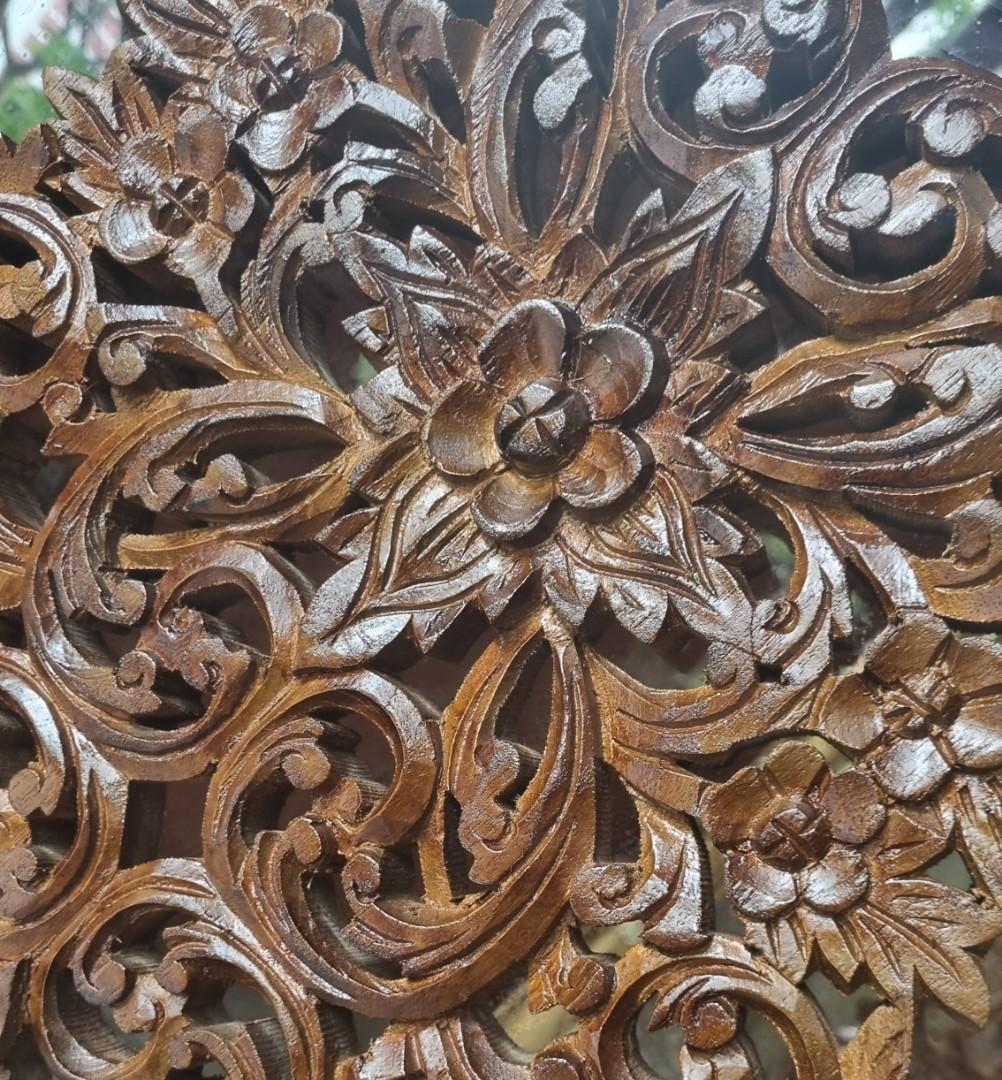Vintage Wood Hand-Carvings of peonies mounted on Acrylic and Gold-tone ...