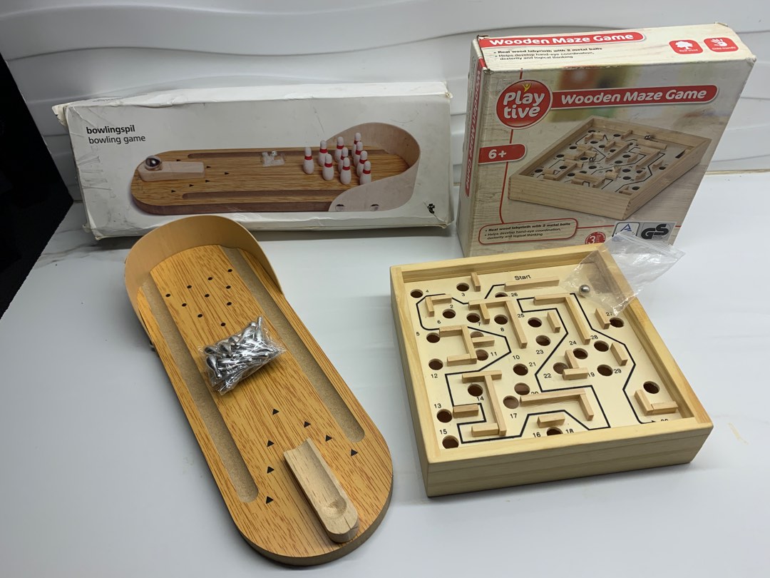 Wooden Board Games for Two | Mini Tenpin Table- Top Bowling Game and ...