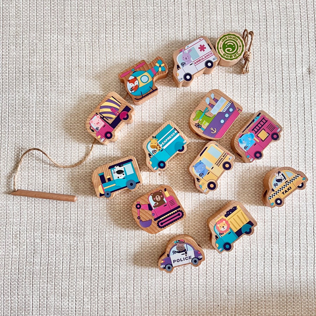 x1 Wooden Threading Game Vehicles Fine Motor Skills Education Toys ...