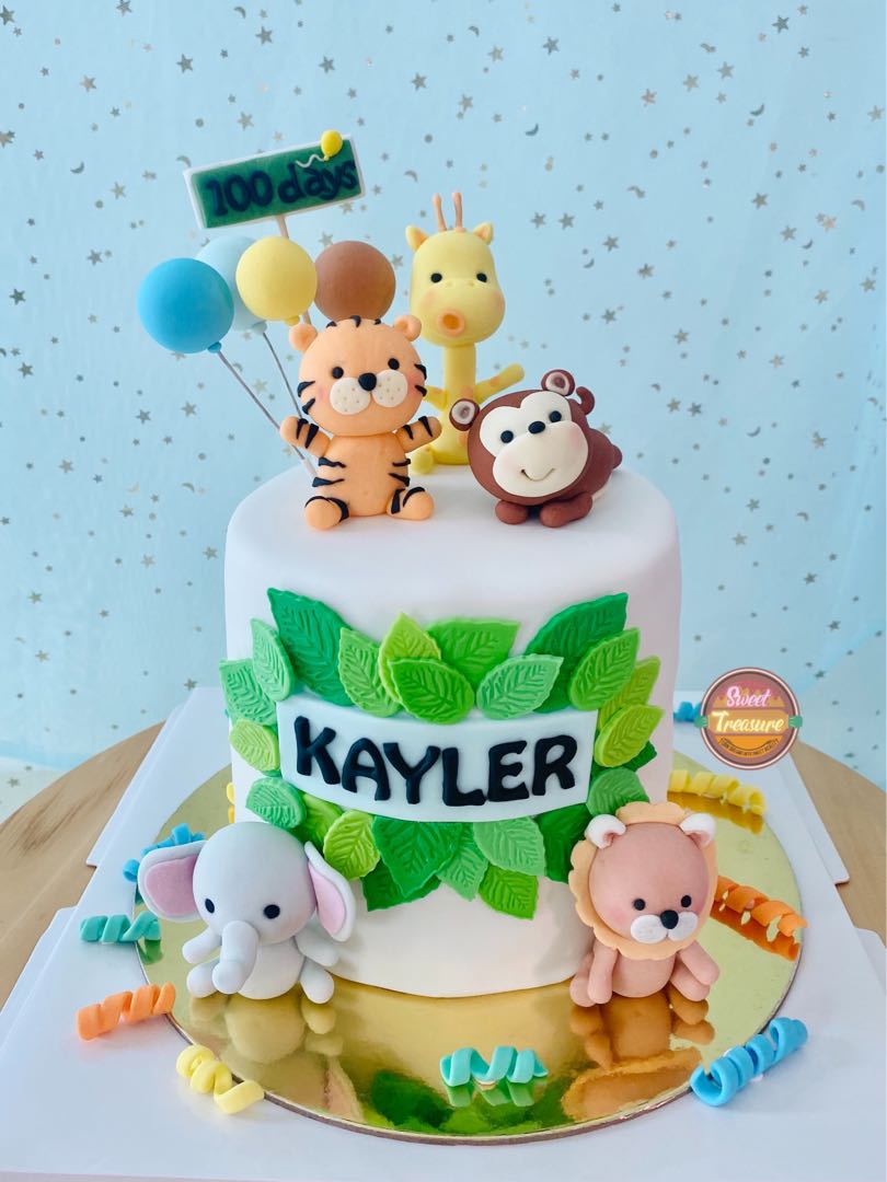 5” animals 100 days cake, safari jungle animal cake (30 days full month ...