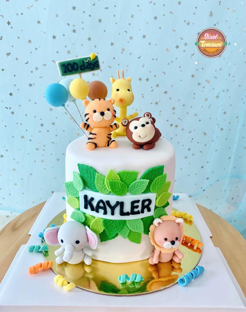 5” animals 100 days cake, safari jungle animal cake (30 days full month ...