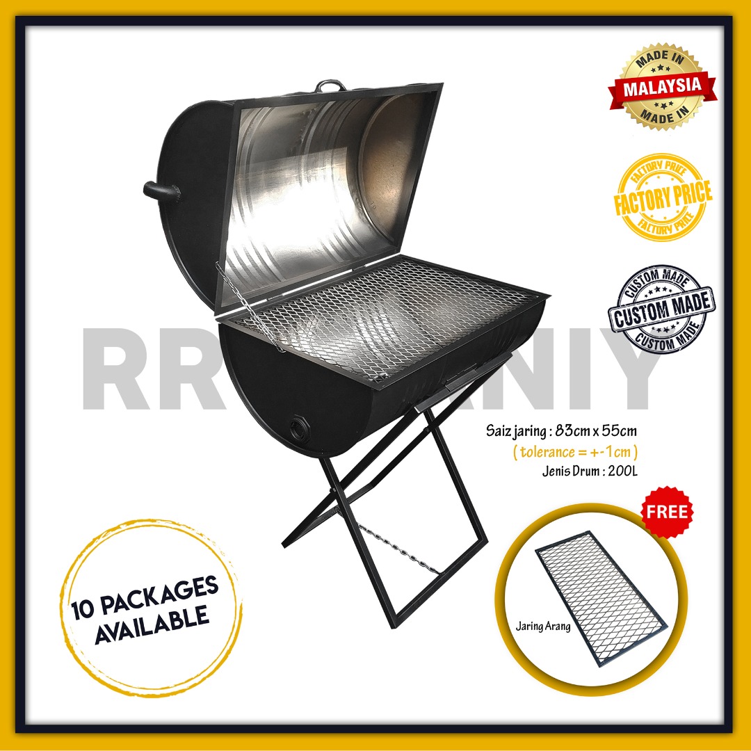BBQ Grill Outdoor Drum Set Tong Drum BBQ 200L BBQ Set Complete With Grill Net Big Size Suitable ...