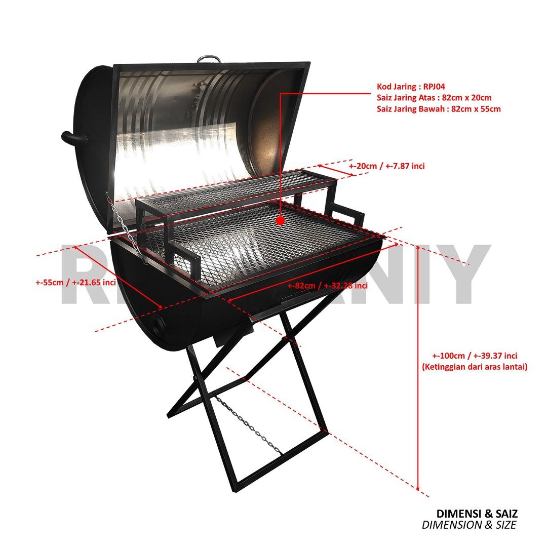 BBQ Grill Outdoor Drum Set Tong Drum 200L BBQ Set Complete With Double Layer Grill Net Big Size ...