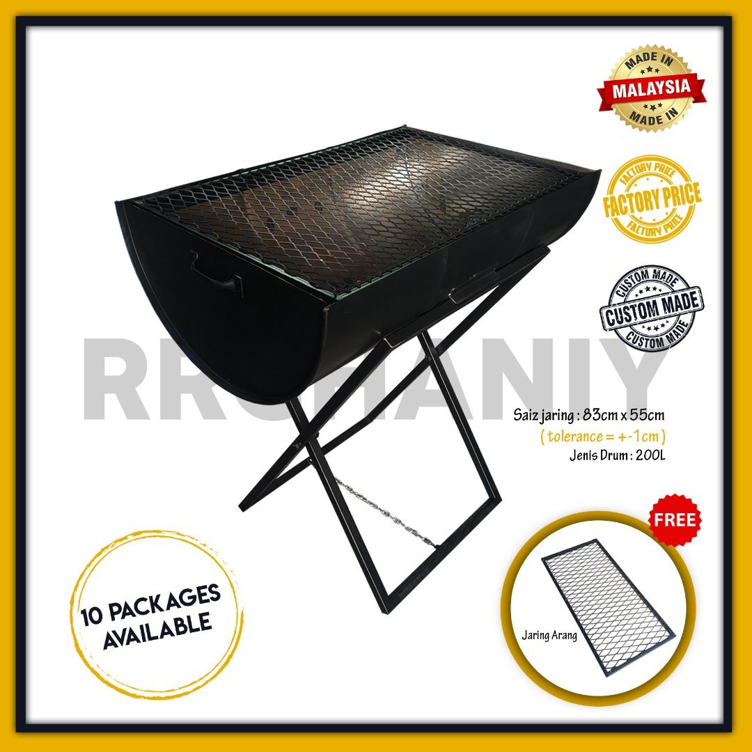 BBQ Grill Outdoor Drum Set Tong Drum 200L BBQ Set Basic Set Complete With Grill Net Big Size For ...