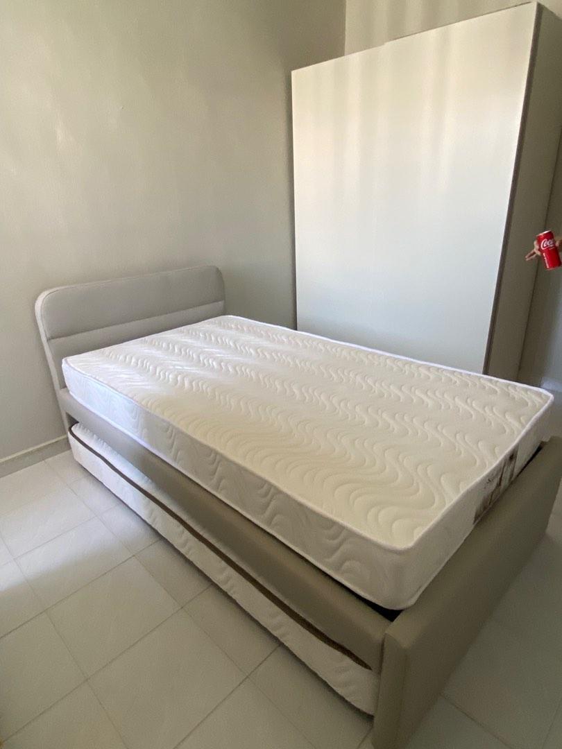 CELLINI Super single half leather pull out bed frame with mattress ...