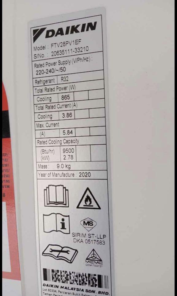 Daikin 1hp Baru pakai 1 tahun, TV & Home Appliances, Air Conditioners ...