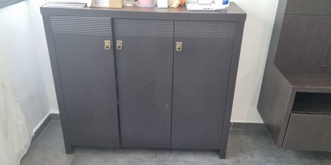 Vhive Dark mahogany 3 door shoe rack wood, Furniture & Home Living ...