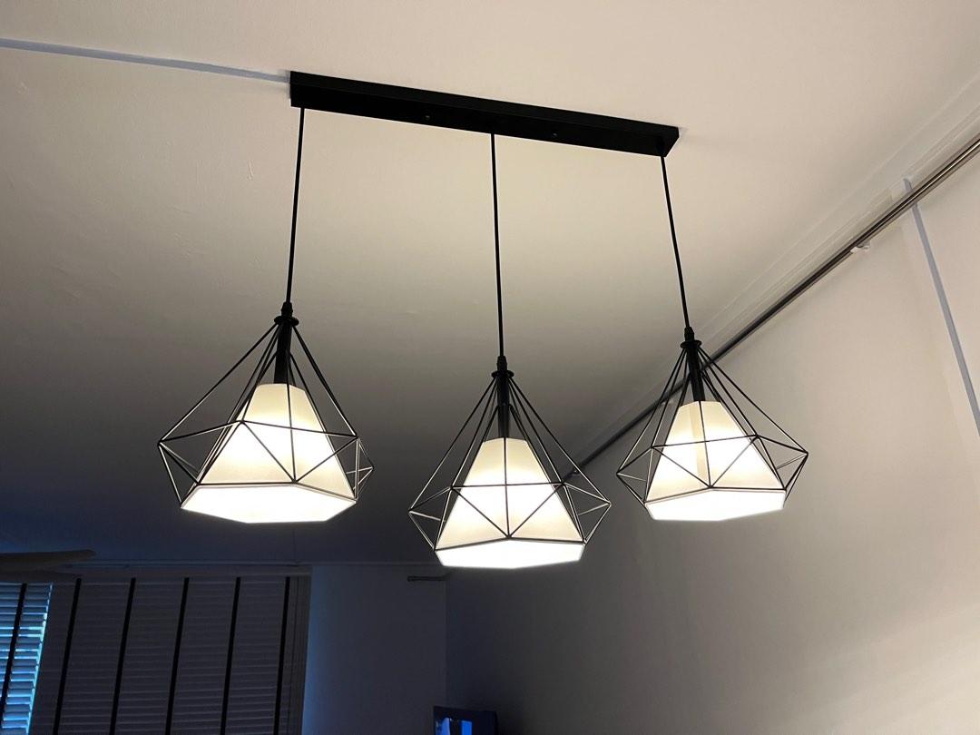 Diamond pendant lights black, Furniture & Home Living, Lighting & Fans ...