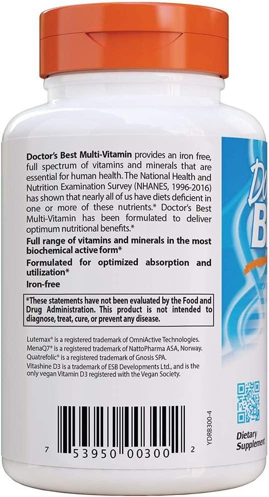 Doctor's Best, Multi-Vitamin with Vitashine D3 and Quatrefolic, Iron ...
