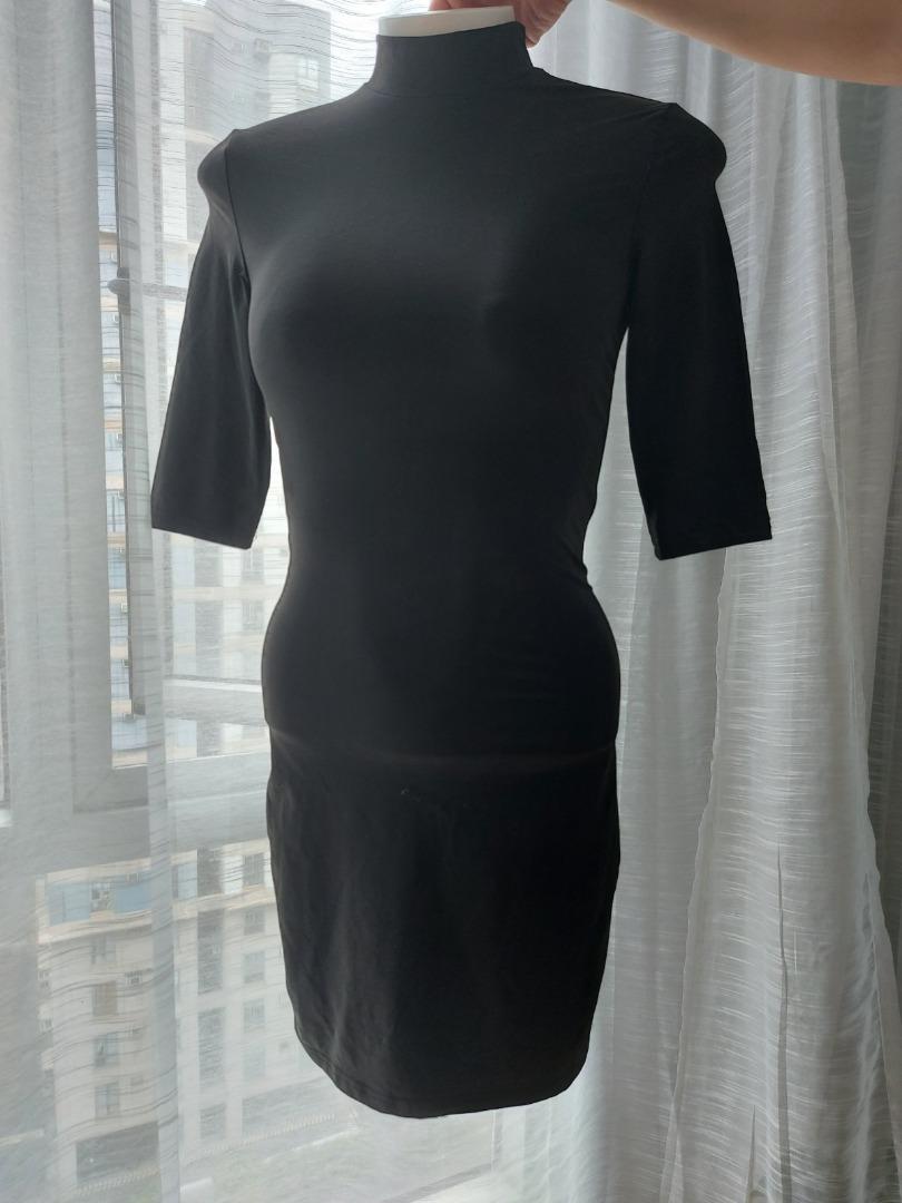 Elegant Black Satin Turtleneck Dress, Women's Fashion, Dresses & Sets ...