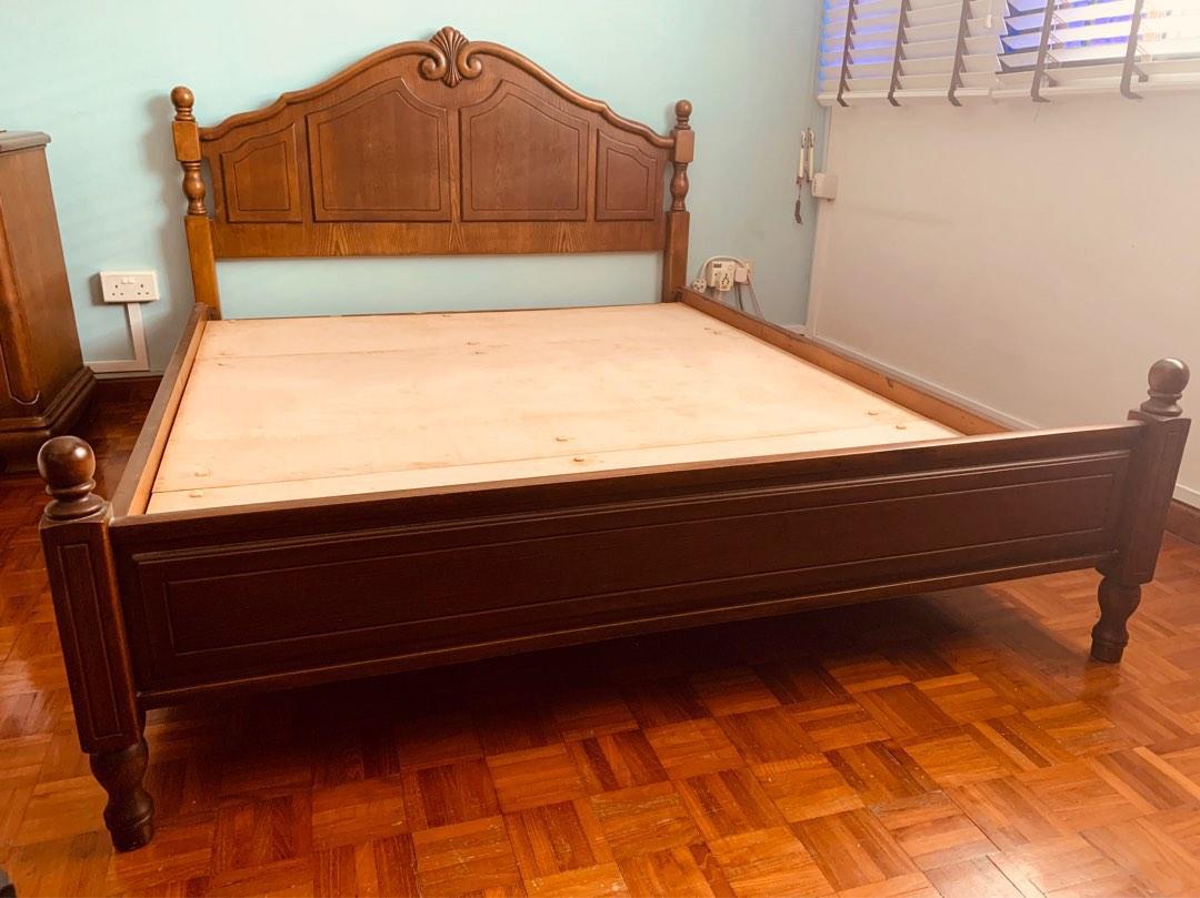 Elegant Peranakan wooden Queen Bedframe, Furniture & Home Living ...