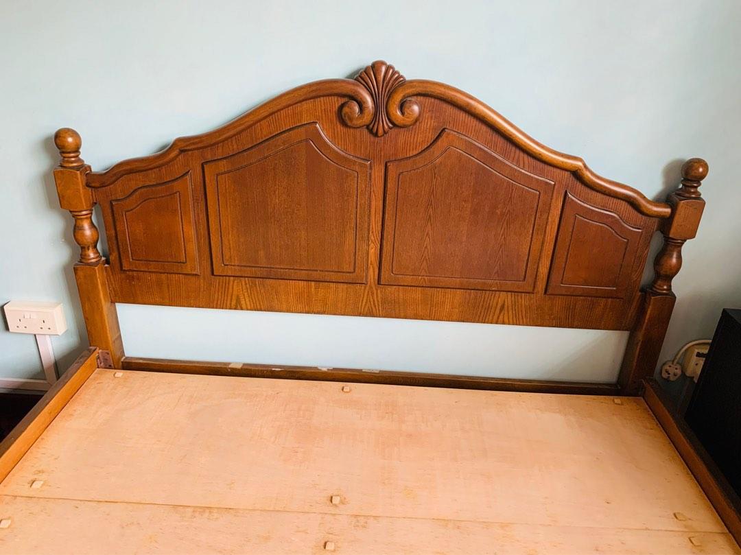 Elegant Peranakan wooden Queen Bedframe, Furniture & Home Living ...