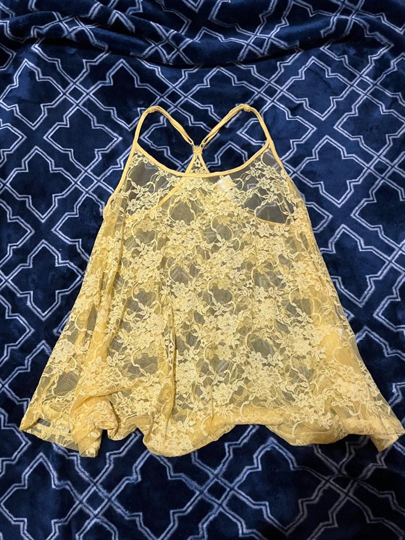 H&M Yellow see through Top, Women's Fashion, Tops, Sleeveless on Carousell