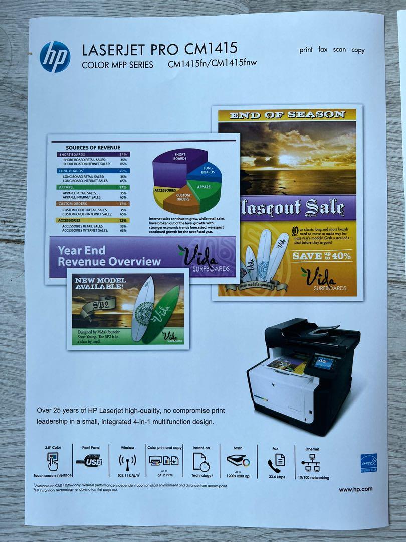 HP Laserjet Pro CM1415fnw Color MFP Laser printer with almost new ...