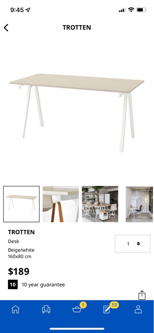 IKEA Trotten WFH Home Desk, Furniture & Home Living, Furniture, Tables & Sets on Carousell