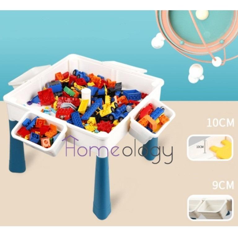 Kids Block Table Chair Set Lego Puzzle Toys Storage Children Drawing ...