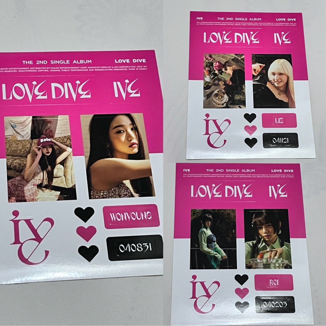 Ive Lovedive Wonyong liz rei 貼紙, 興趣及遊戲, 收藏品及紀念品, 韓流 - Carousell