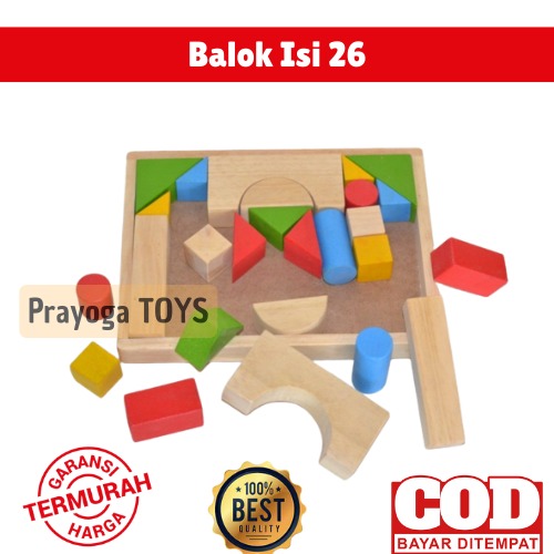 Mainan Edukasi Anak Balok Kayu Susun Isi 26 - City Block Balok Warna ...
